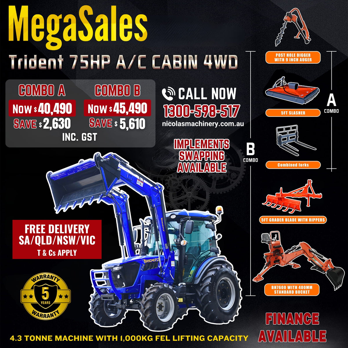 TRIDENT 75HP 4WD A/C CABIN TRACTOR – NICOLA'S MACHINERY