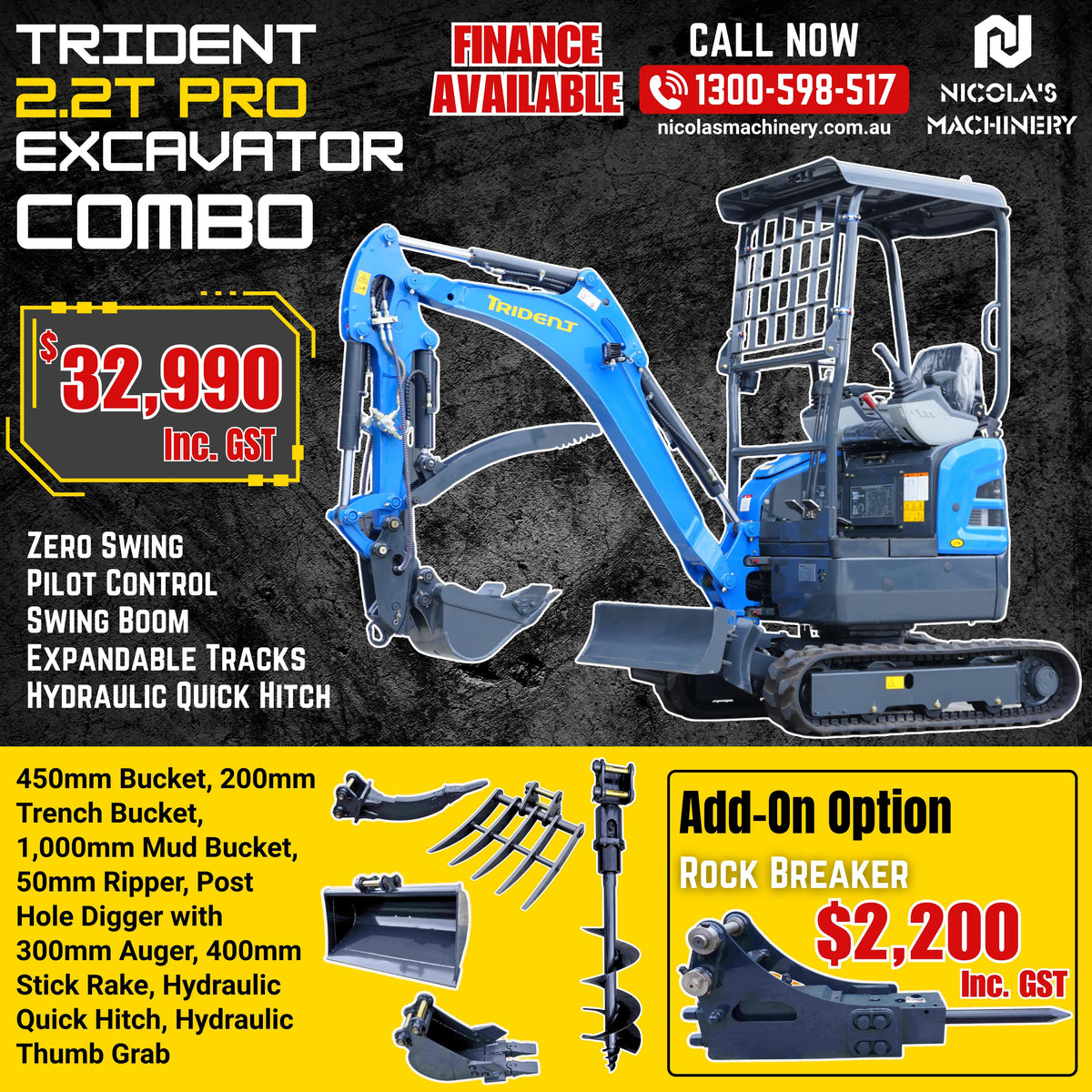 2025 NEW MODEL TRIDENT 2.2T PRO EXCAVATOR COMBO DEAL – NICOLA'S MACHINERY