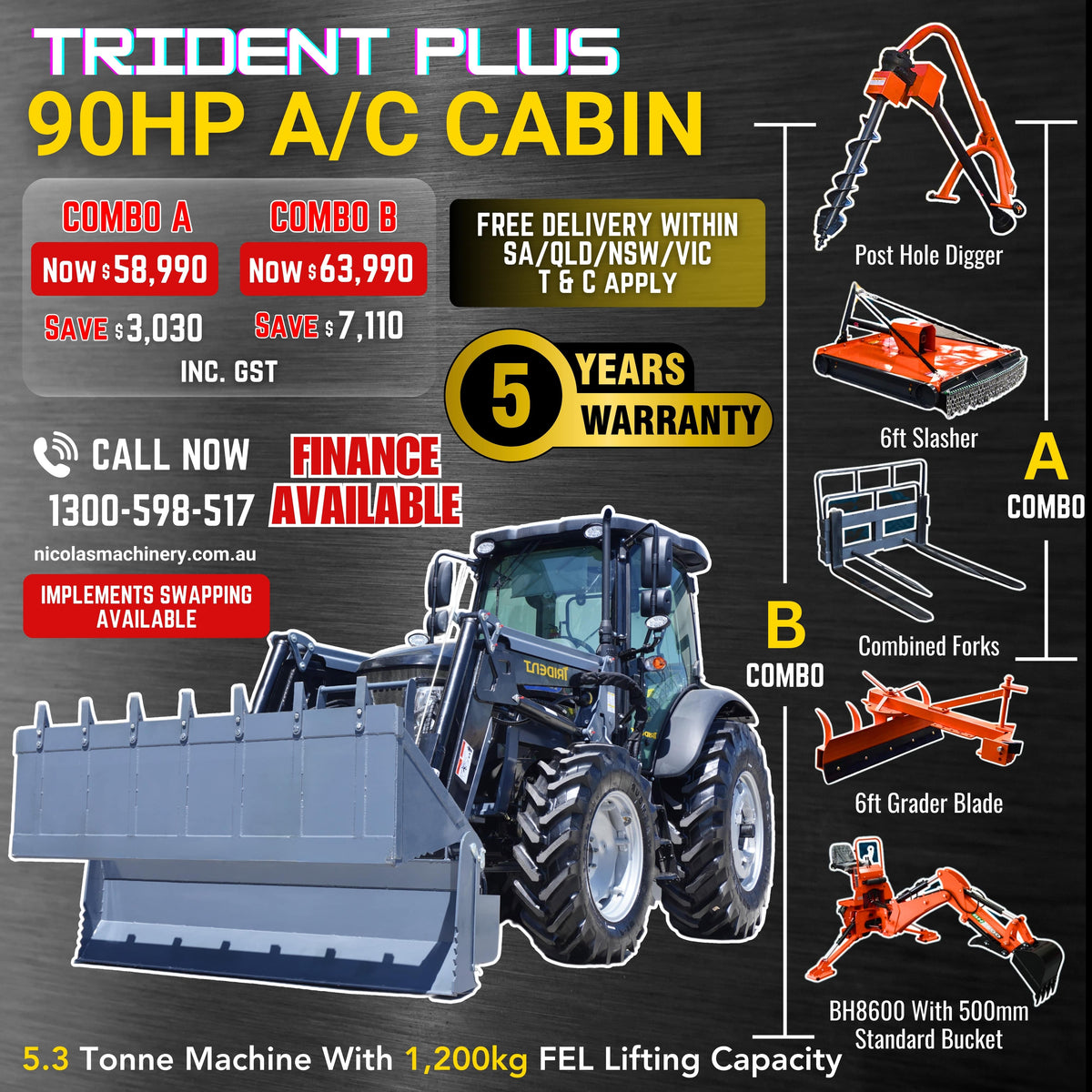 TRIDENT PLUS SYNCHROMESH MODEL 90HP 4WD A/C CABIN TRACTOR – NICOLA'S MACHINERY