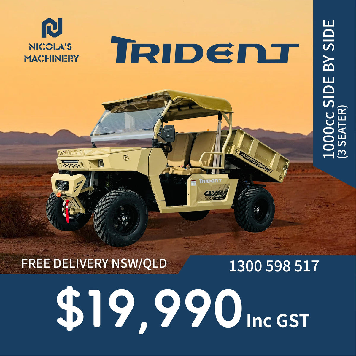 TRIDENT 1000CC SIDE BY SIDE UTV DESERT CROSS – NICOLA'S MACHINERY