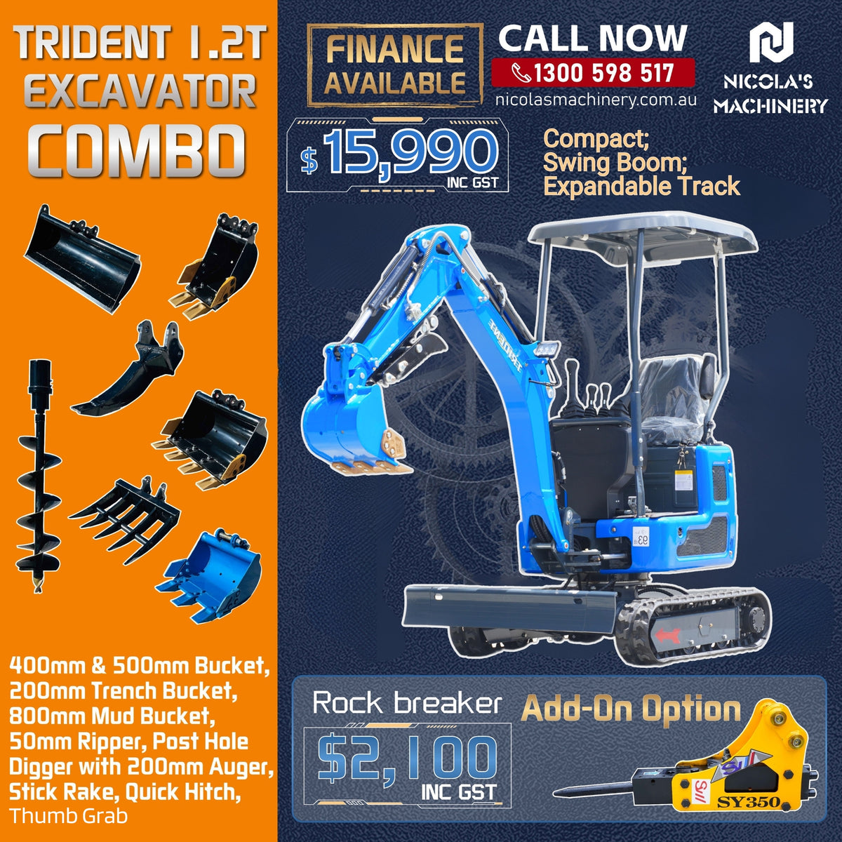 TRIDENT 1.2T EXCAVATOR COMBO DEAL – NICOLA'S MACHINERY