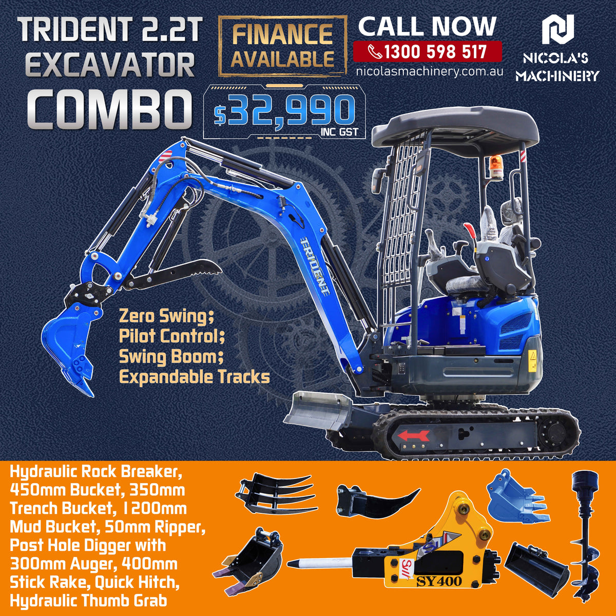 TRIDENT 2.2T EXCAVATOR COMBO DEAL – NICOLA'S MACHINERY
