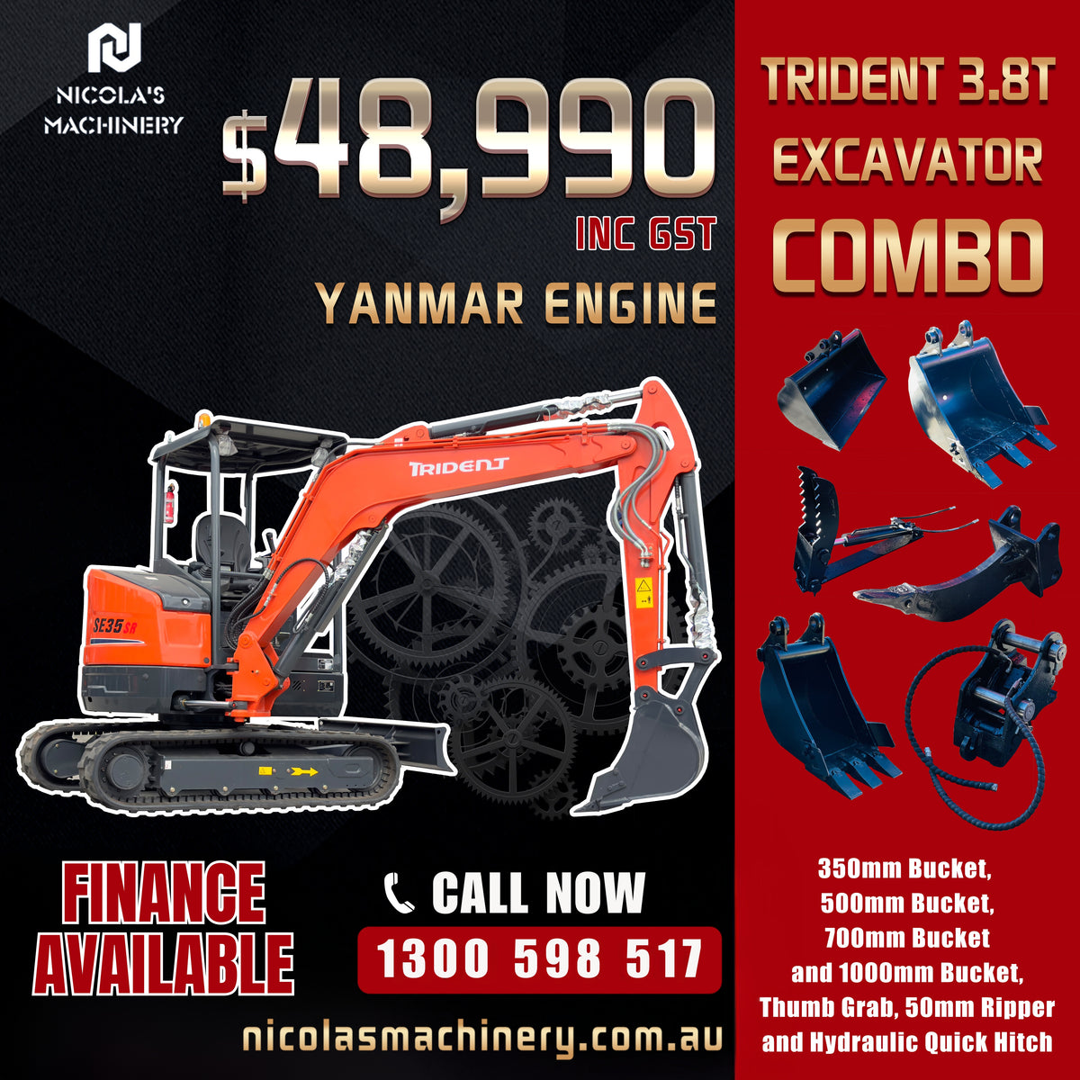 TRIDENT 3.8T ROPS EXCAVATOR COMBO DEAL – NICOLA'S MACHINERY